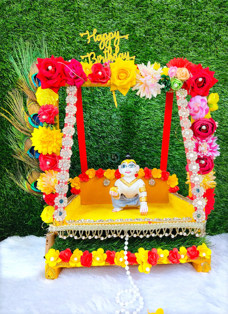 Yellow flower & lighting jhula unique design for laddu gopal ji – Bell ...